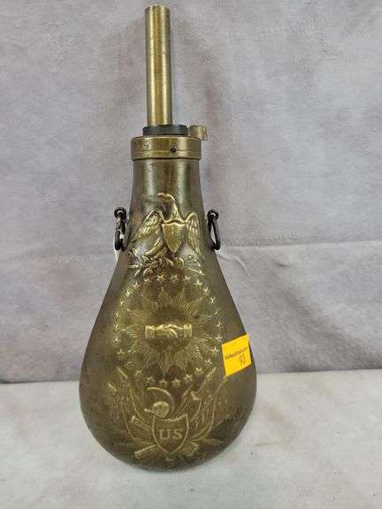 Brass Powder Flask Marked US - Kaufman Realty & Auctions