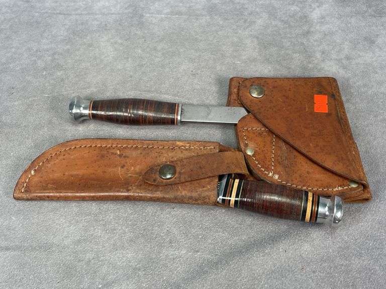 KINFOLKS HATCHET AND FIXED BLADE KNIFE 368 SET IN LEATHER SHEATHS ...