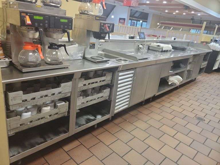 Stainless steel bar prep table with sink & ice bin/ 17'6"Wx33"Dx42"H ...