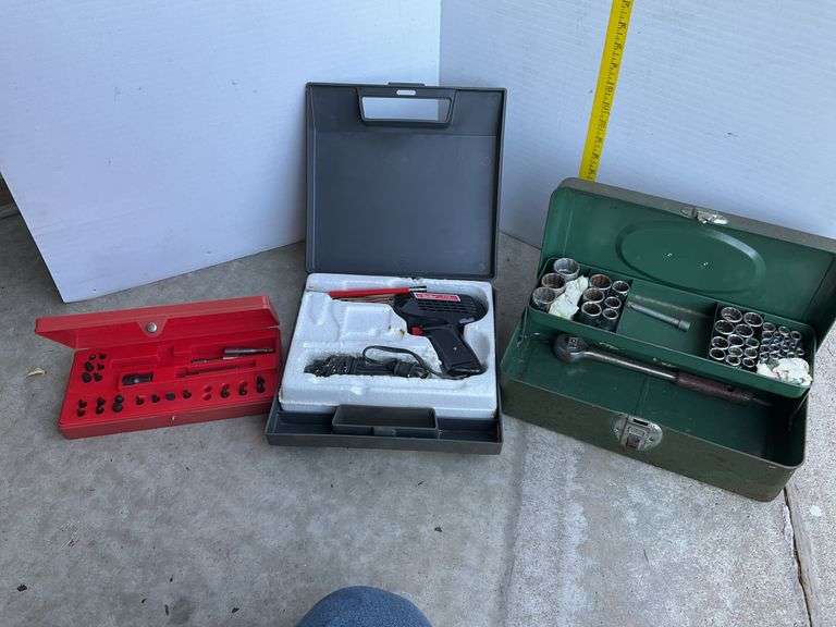 Tool Box With Sockets, Soldering Gun, Core Driving Set - Kaufman Realty ...