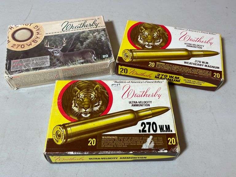 (3) full boxes of Weatherby .270 Win mag - 130,140, & 150 Gr. - Kaufman ...