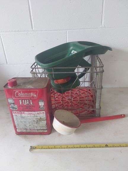 MILK CRATE, SEED SPREADER, GRANITE DIPPER - Kaufman Realty & Auctions