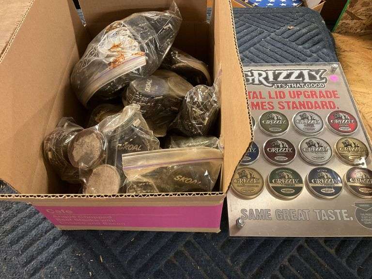 Assortment of Skoal Snuff Can Lids, Grizzly Snuff Can Lid Display ...