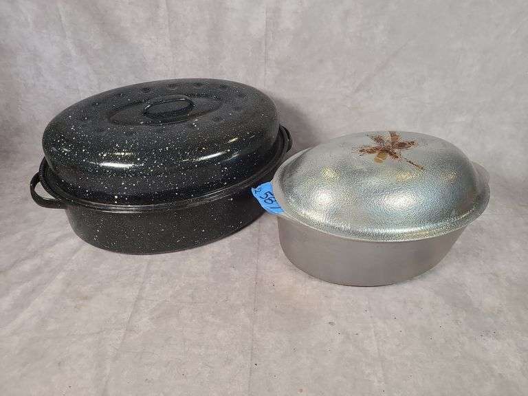 GRANITE WARE ROASTING PAN & HAMMER CRAFT COOKWARE- lid has damage ...