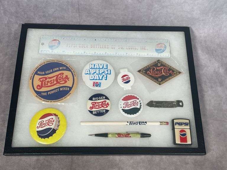 VINTAGE PEPSI BADGES, PINS, AND RULER - Kaufman Realty & Auctions