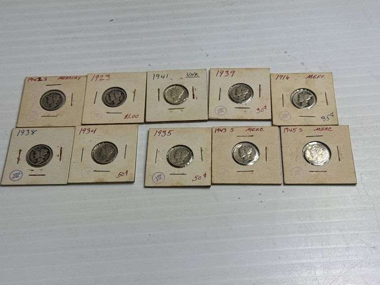 (10) Mercury Dimes From 1916-1945 - Kaufman Realty & Auctions