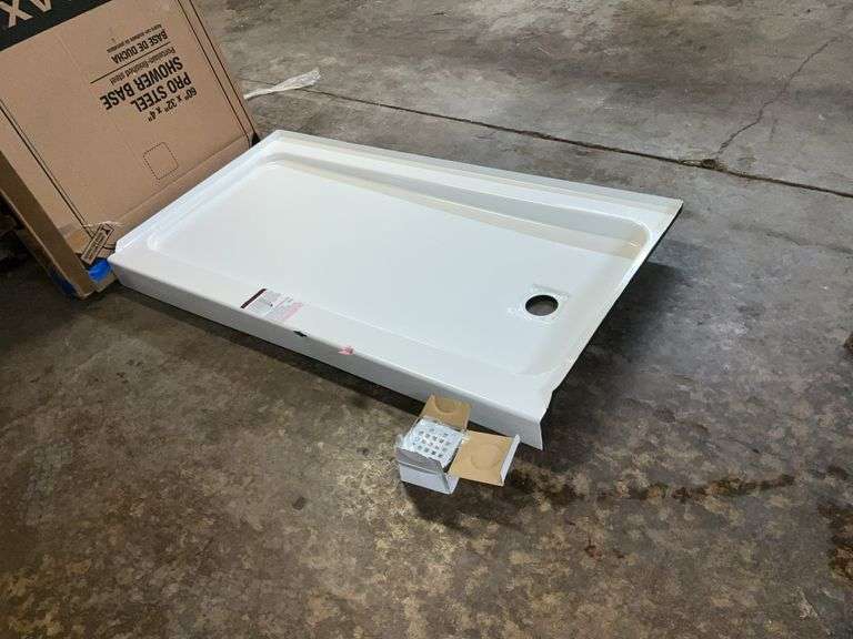 60” x 32” x 4” pro steel shower base, porcelain finished steel, no ...