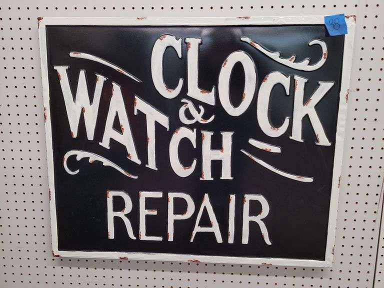 METAL -CLOCK & WATCH REPAIR- SIGN - Kaufman Realty & Auctions