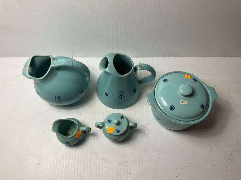 Vintage Cronin Blue Tulip Pottery Set - Kaufman Realty & Auctions