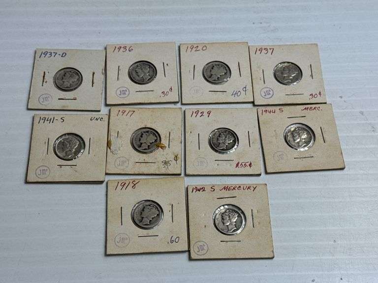 (10) Mercury Dimes Dated 1917-1942 - Kaufman Realty & Auctions