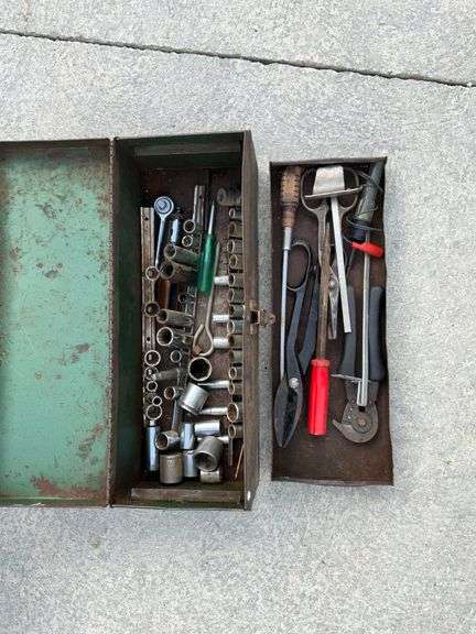 Metal tool box w/ assorted sockets and tools - Kaufman Realty & Auctions