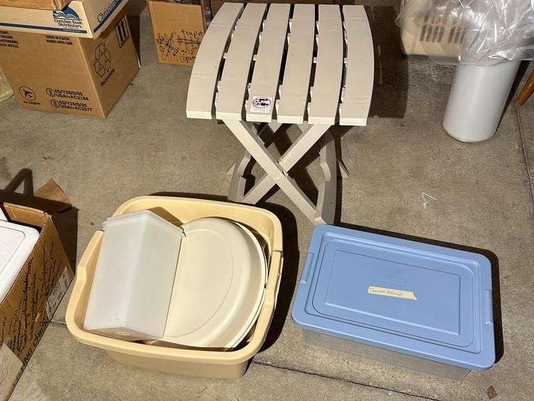TUPPERWARE, TOTE, PLASTIC FOLDING PORCH TABLE AND WASH TUB - Kaufman ...