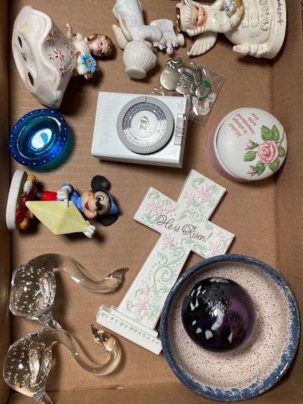 LORETTA EBY GLASS ORNAMENT, MICKEY MOUSE FIGURINE, PRECIOUS MOMENTS ...