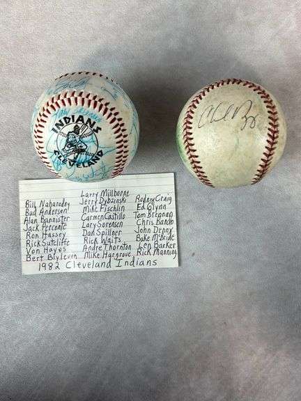 (2) Indians signed balls: Charles Nagy, 1982 Team Ball with Barker ...