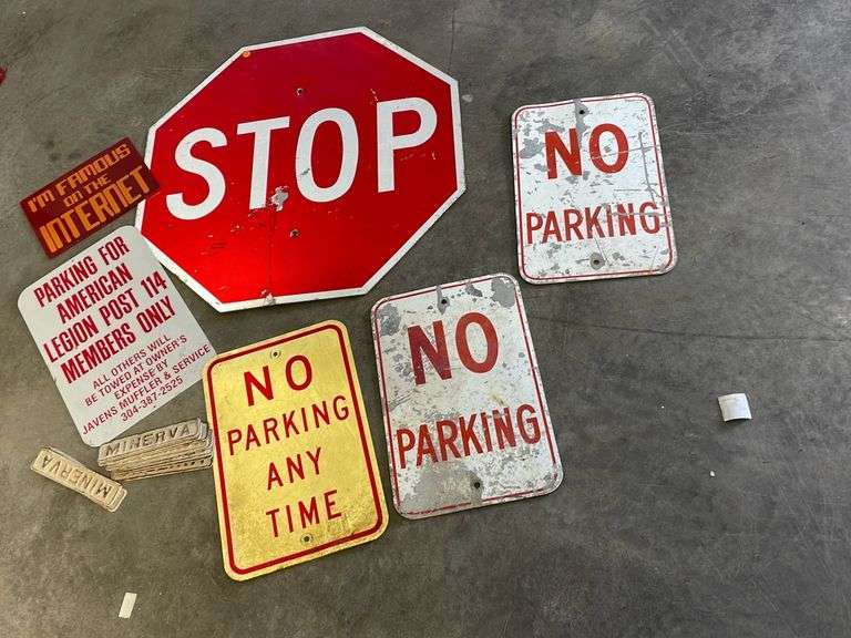 30 in. Wide Stop sign, no parking signs, and other metal signs ...