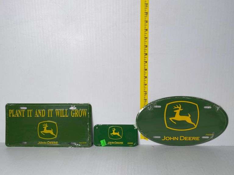JOHN DEERE - Three Vehicle Plates - Kaufman Realty & Auctions