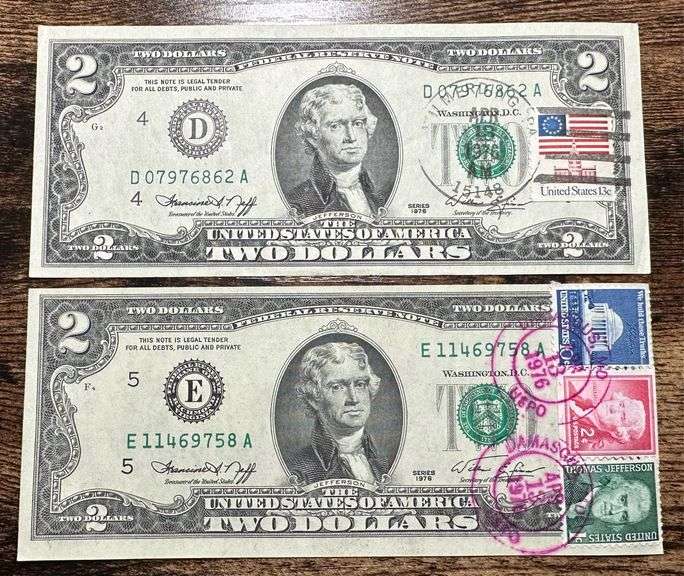 Lot of Two 1976 Federal Reserve Notes with Stamps - Kaufman Realty ...
