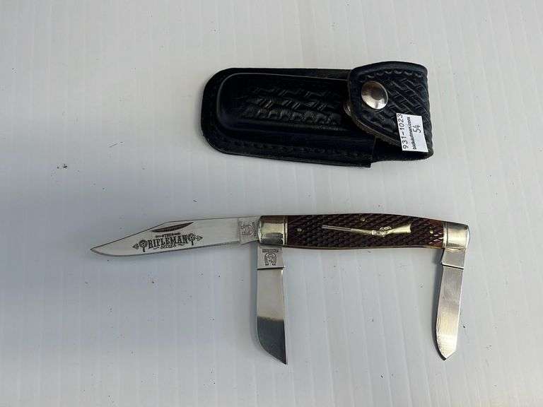 Rough Rider Rifleman 3 Blade Knife w/ Sheath - Kaufman Realty & Auctions