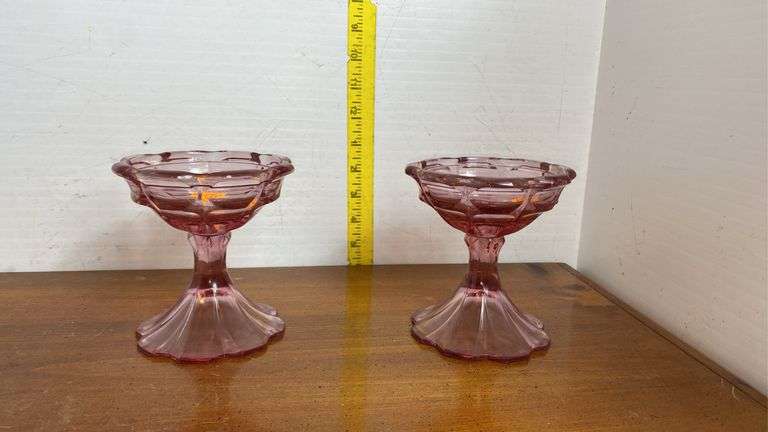 Fenton Pink Glass Candle Holder Pair - Kaufman Realty & Auctions