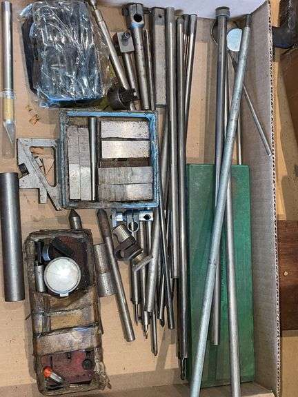 DME SHOULDER BUSHINGS, VINTAGE DIAL INDICATOR, ASSORTED DRILL BITS AND ...