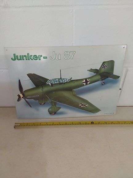 JUNKER-JU 87 NAZI WAR PLANE TIN EMBOSSED SIGN - Kaufman Realty & Auctions