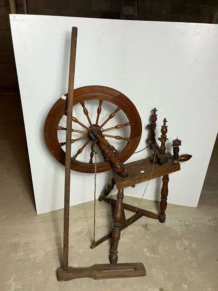 Antique Spinning Wheel & Churn Handle - Kaufman Realty & Auctions