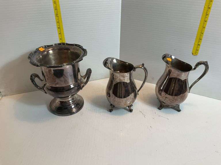 Leonard Silverplate Champagne Bucket & Two Leonard Silverplate Pitchers ...