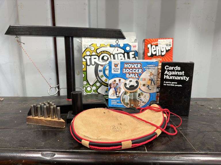 Jenga, Cards Against Humanity, Hoover Soccer Ball, Trouble Game, Ring ...