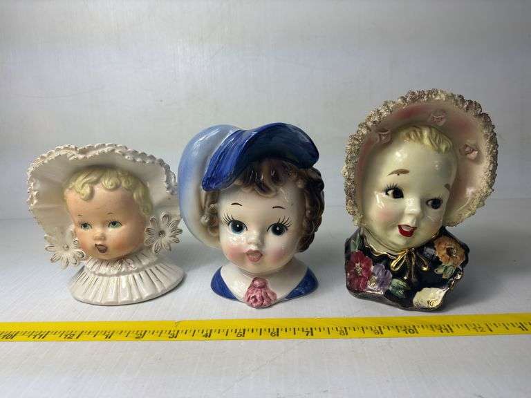 Child with Bonnet Head Vase, Nancy Pew Child Head Vase, and Napco Baby ...