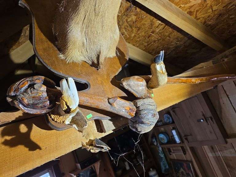 Rough whitetail mount & unique walking stick - Kaufman Realty & Auctions
