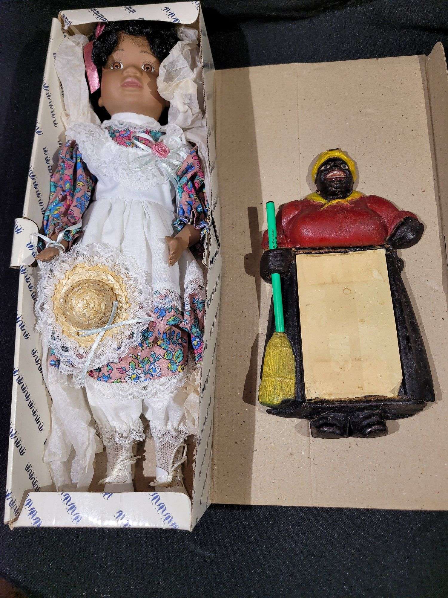 BLACK AMERICANA MAMMY MEMO (some damage) & PORCELAIN DOLL - Kaufman ...