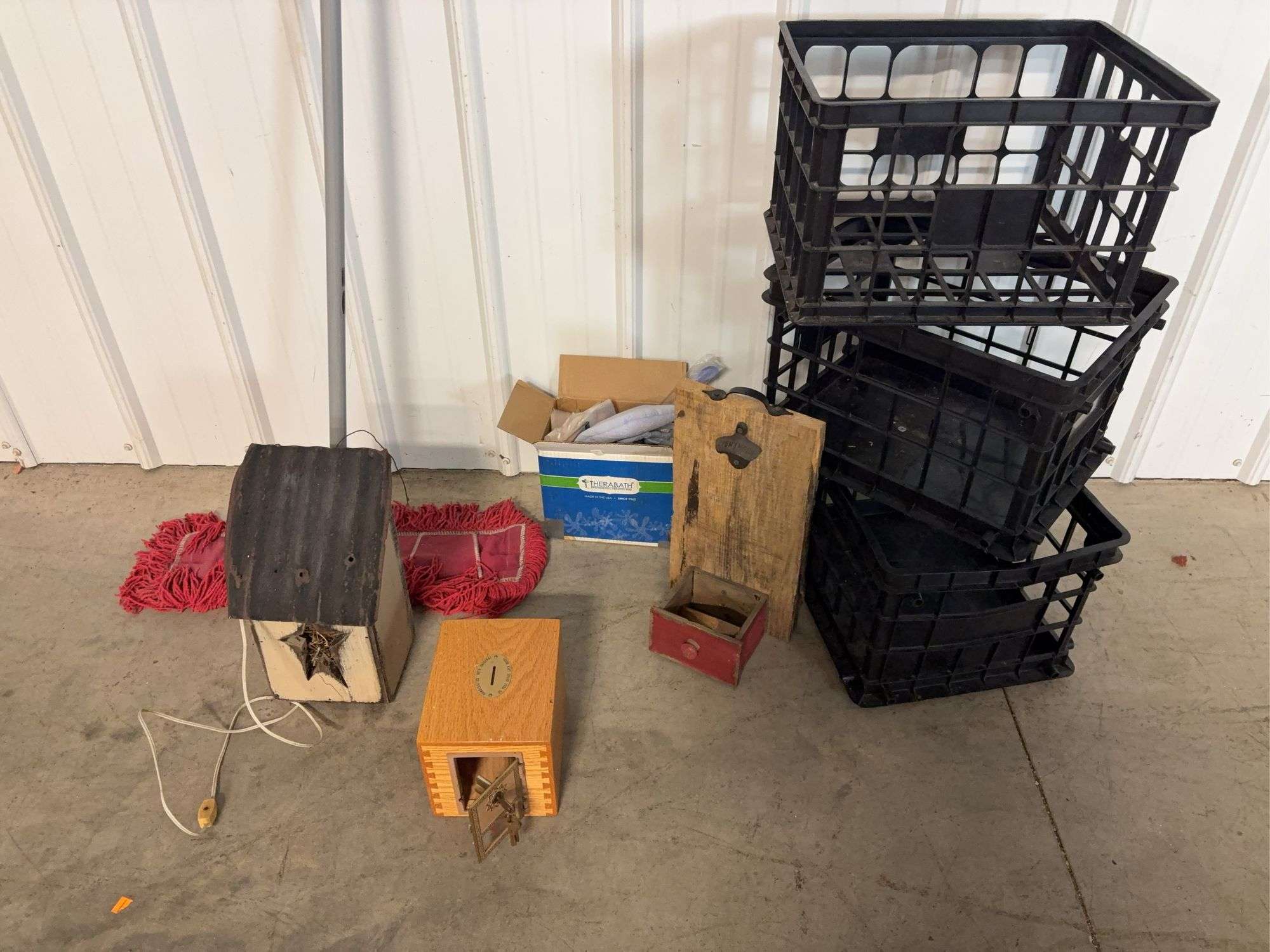 Vintage post office box, crates, dust mop, and more - Kaufman Realty ...