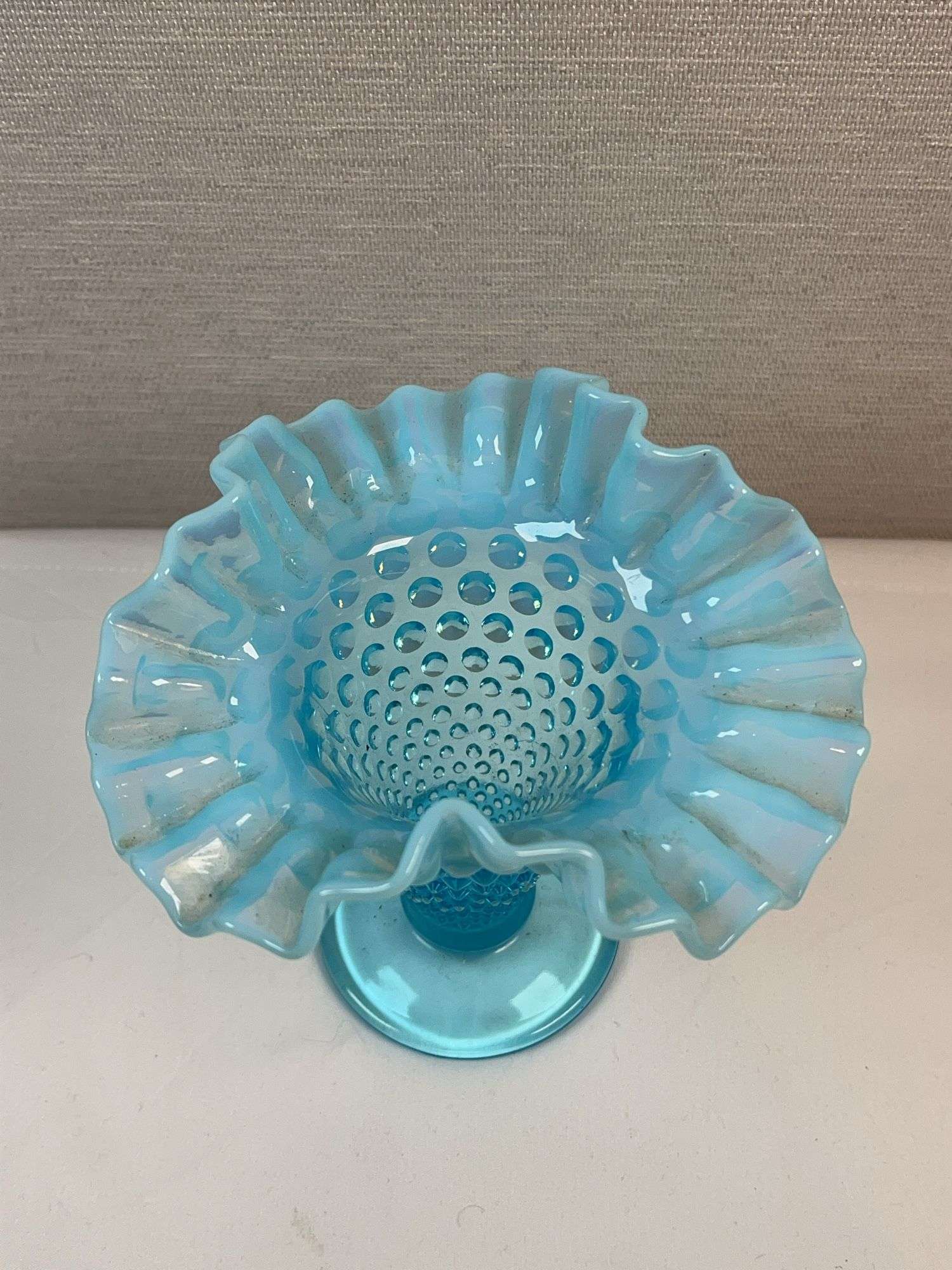 FENTON AQUA BLUE HOBNAIL CANDY DISH - Kaufman Realty & Auctions