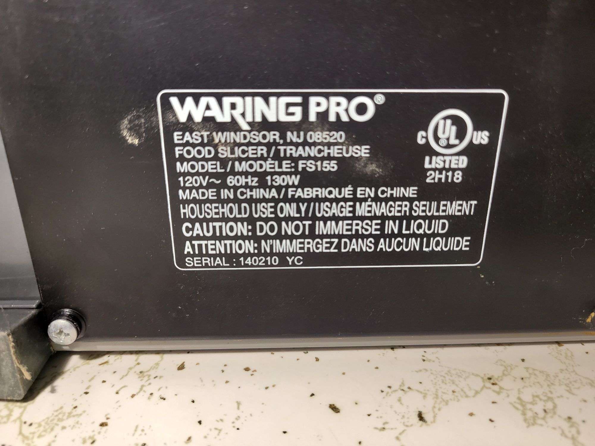 WARING PRO FOOD SLICER - Kaufman Realty & Auctions