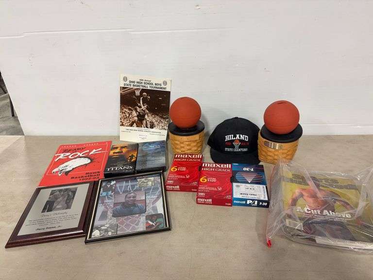 Perry Reese and Hiland basketball items - hat, VHS tapes, magazines ...