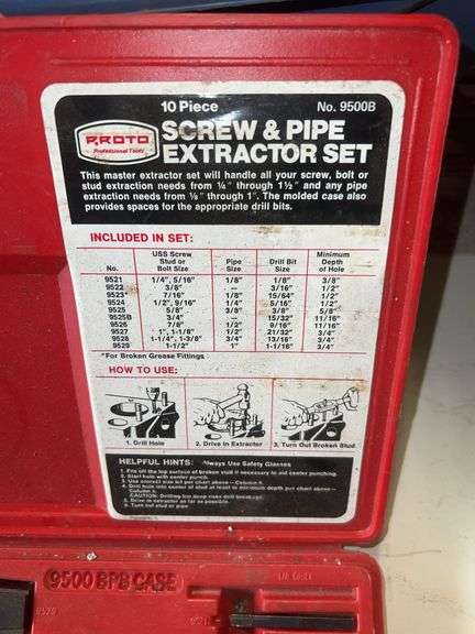 PROTO Screw & Pipe Extractor Set - Kaufman Realty & Auctions
