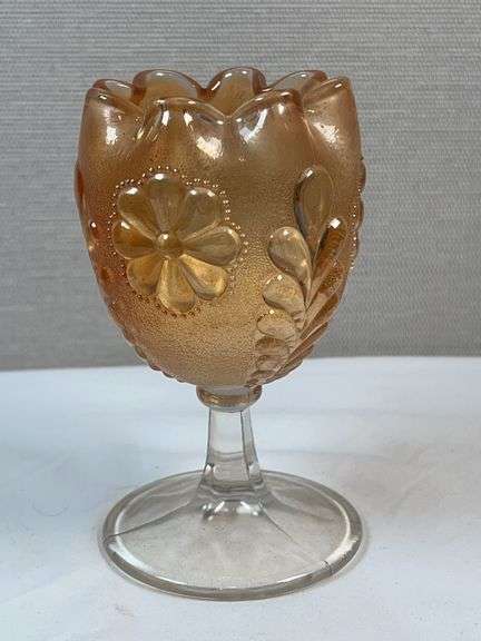 Northwood Glass Marigold DAISY & PLUME Carnival Pedestal Rose Bowl ...