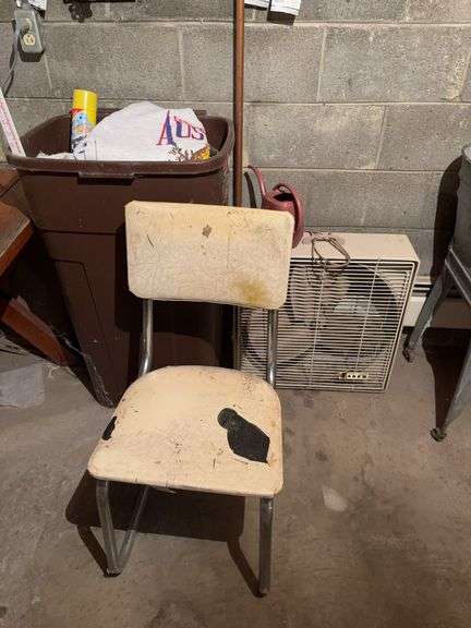 Chair, fan, and trash can - Kaufman Realty & Auctions