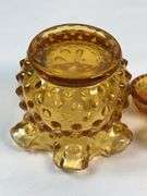 Two Fenton Amber Pieces – Hobnail Toothpick & Clover Dish - Kaufman ...