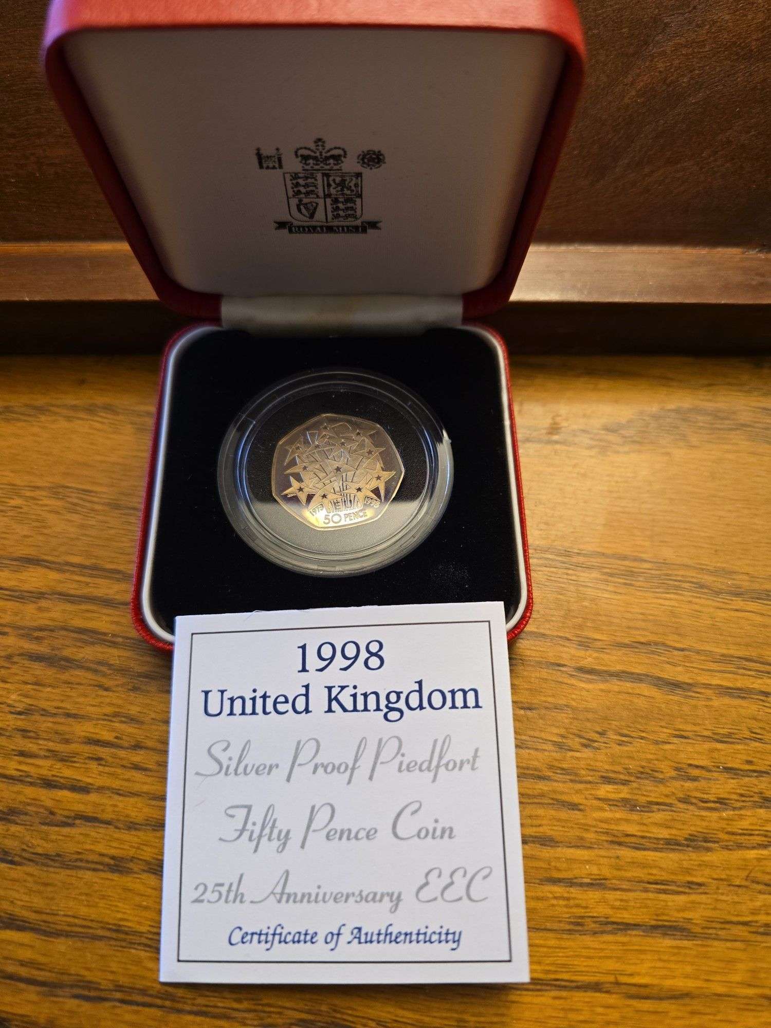 1998 UNITED KINGDOM SILVER PROOF PIEDFORT 50-PENCE COIN IN HOLDER ...