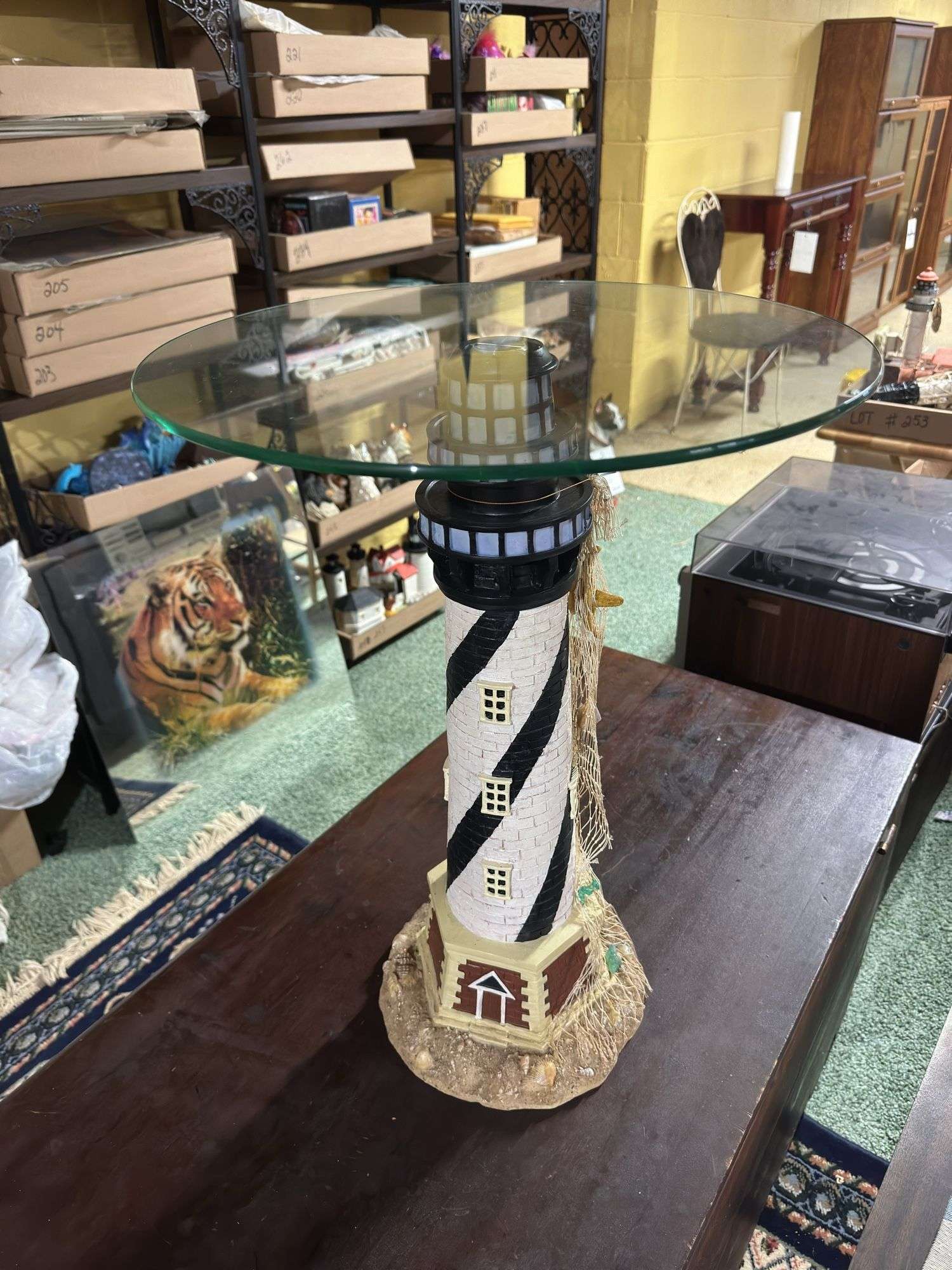 HATTERAS LIGHTHOUSE GLASS TOP TABLE - Kaufman Realty & Auctions