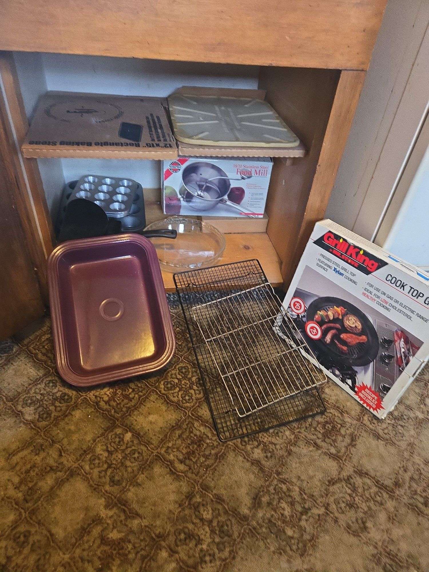 (2) Pampered Chef baking stones, Fiesta pan, Pyrex pie pan, food mill ...