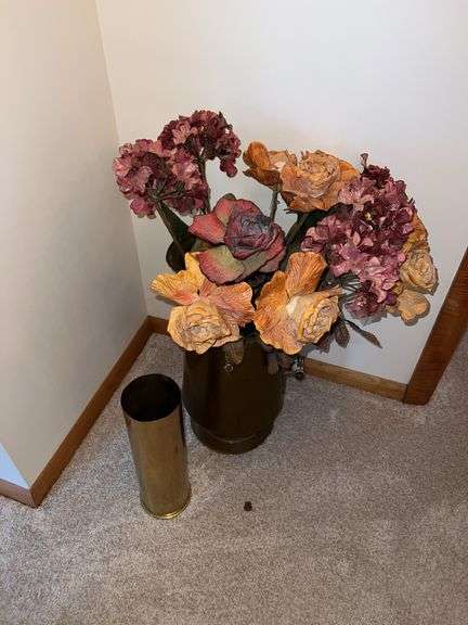 105MMM 14 type one shell casing and tin water pitcher used for flowers ...