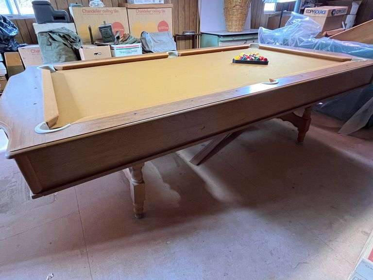 Pool Table with Que Rack, Pool Ques, & Balls - Kaufman Realty & Auctions