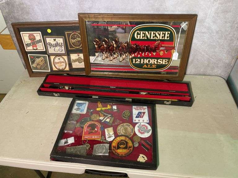 Genesee beer sign, multi-beer sign, Miller pool stick & case w/ buckles ...