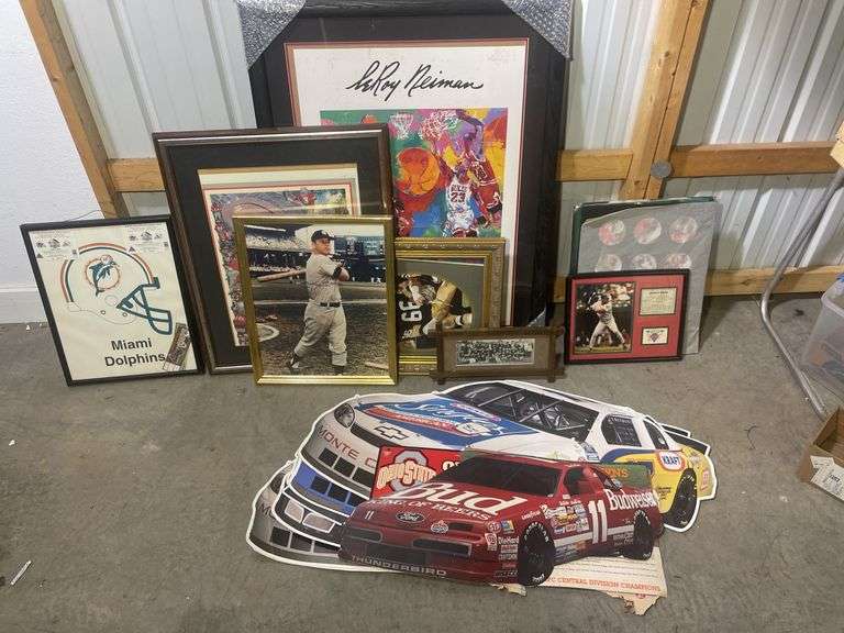Sports collectibles lot- framed sports photos & NASCAR printouts ...