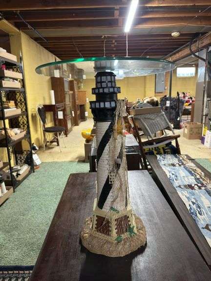 HATTERAS LIGHTHOUSE GLASS TOP TABLE - Kaufman Realty & Auctions