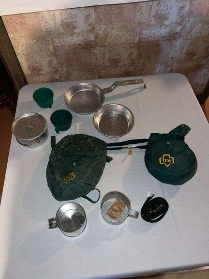 Girl Scout mess kits, cups and belt - Kaufman Realty & Auctions