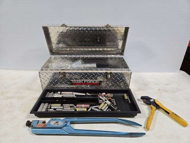 Task Force tool box w/ terminal crimping tool & parts - Kaufman Realty ...