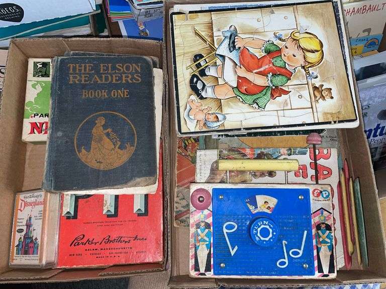Vintage books and toys including Fisher Price, Disney, & Elson Readers ...